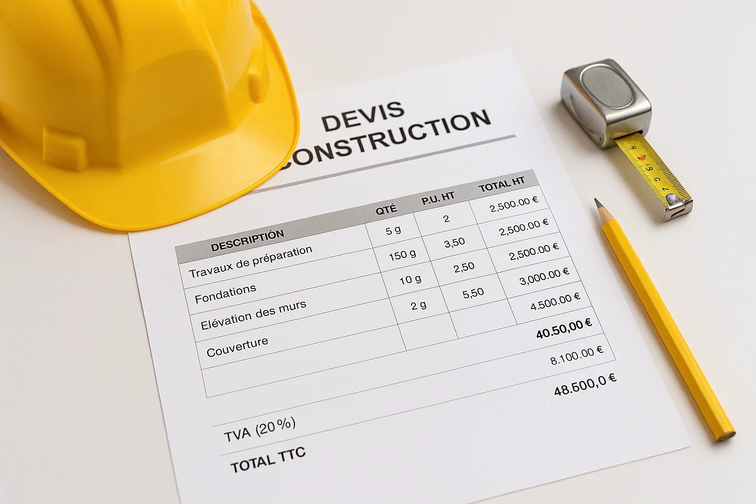 Calcul du devis pour une construction - Exercice corrigé